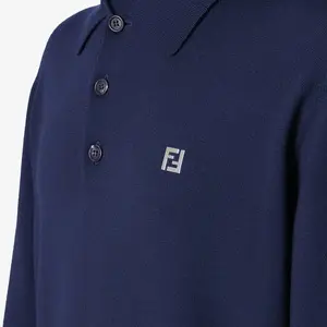 Fendi Ff Plaque Long Sleeved Polo Shirt - Blue