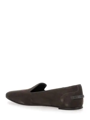 Brunello Cucinelli Suede Slip-on Loafers With Embellished Heel Detail - Black