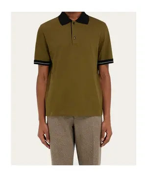 FERRAGAMO Color Block Detail Polo Shirt - Brown