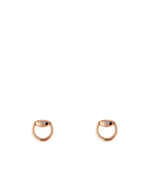Gucci 18k Gold Diamond Horsebit Stud Earrings - Yellow