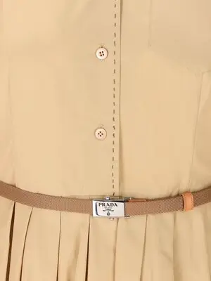 Prada Belted Long-sleeve Midi Dress With Logo Detail