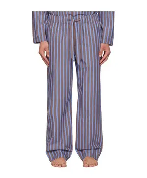 TEKLA Drawstring Striped Pajama Pants - Brown