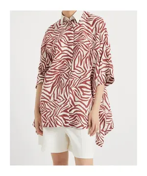 Brunello Cucinelli Cotton-silk Zebra Print Shirt - Clay Red