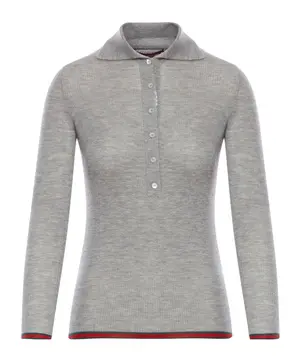 Gucci Ribbed Knit Long Sleeve Polo Shirt - Light Grey