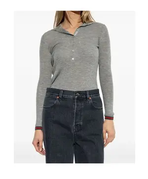 Gucci Ribbed Knit Long Sleeve Polo Shirt