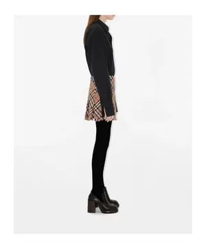 Burberry Checked Pleated Mini Skirt With Fringed Edges