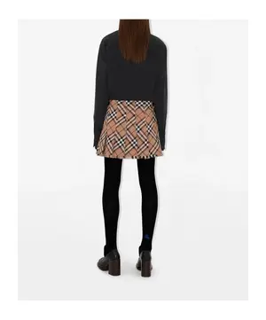 Burberry Checked Pleated Mini Skirt With Fringed Edges
