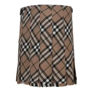 Burberry Checked Pleated Mini Skirt With Fringed Edges