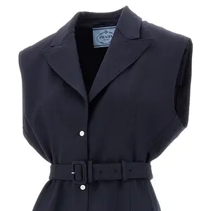 Prada Single-breasted Belted Gilet - Navy Blue