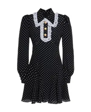 Alessandra Rich Polka-dot Mini Dress With Lace Trim - Black