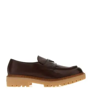 Prada Logo Plaque Round Toe Loafers