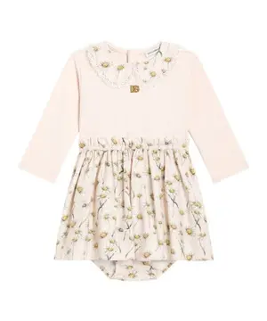 Dolce & Gabbana Daisy Print Bodysuit Dress With Lace Trim - White