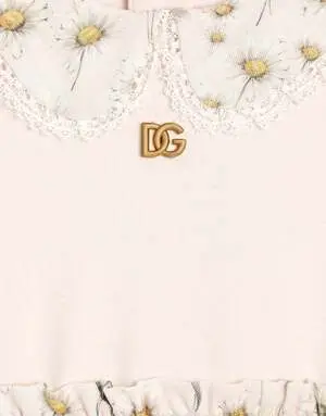 Dolce & Gabbana Daisy Print Bodysuit Dress With Lace Trim
