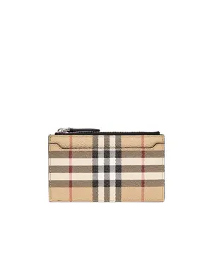 Burberry Checked Zipped Card Holder - Nude