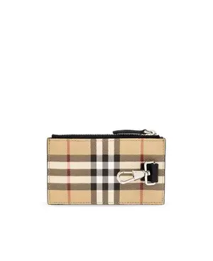 Burberry Checked Zipped Card Holder - Nude