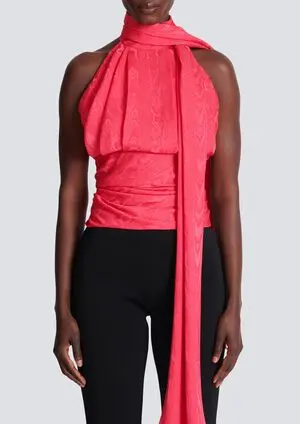 Balmain Ruched Halterneck Top With Front Tie Detail