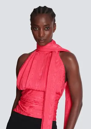 Balmain Ruched Halterneck Top With Front Tie Detail