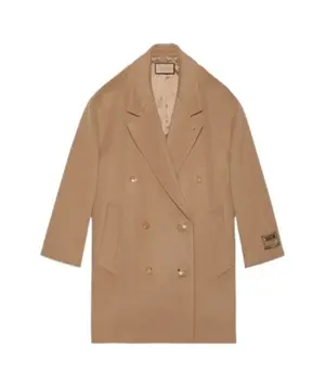 Gucci Double-breasted Coat With Embroidered Label - Camel