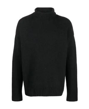 Ami High Neck Knitted Jumper With Elbow Patches