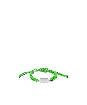 Balenciaga Bb Logo Engraved Adjustable Bracelet - Neon Green/black/bright Silver