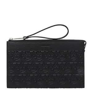 FERRAGAMO Embossed Zip Toiletry Bag - Black