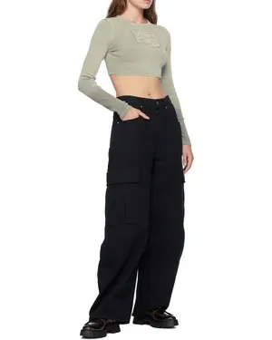 Alexander Wang Cropped Long Sleeve Top With Fluffy Logo