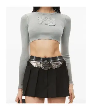 Alexander Wang Cropped Long Sleeve Top With Fluffy Logo