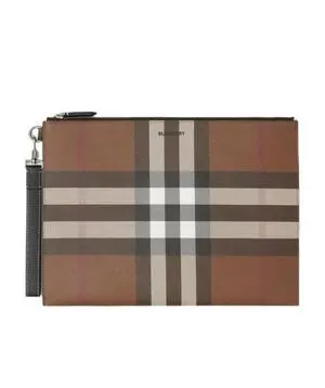 Burberry Check Pouch With Strap - Brown