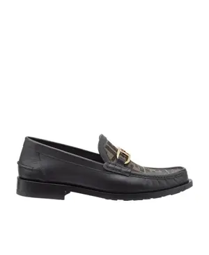 Fendi Ff Logo Pattern Slip-on Loafers - Black