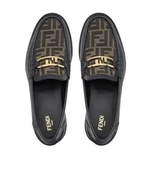 Fendi Ff Logo Pattern Slip-on Loafers - Black
