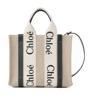 Chloé Logo Canvas And Calfskin Shoulder Bag - Nude
