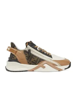 Fendi Fendi Leather And FF Jacquard Sneakers Brown