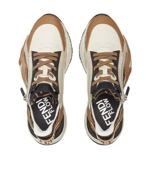 Fendi Leather And Ff Jacquard Sneakers - Brown