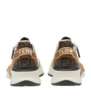 Fendi Leather And Ff Jacquard Sneakers - Brown
