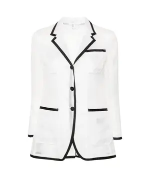 Thom Browne Semi-sheer Organza Blazer With Notched Lapels - White
