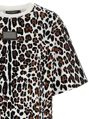 Dolce & Gabbana Logo Plaque Animal Print Crewneck T-shirt