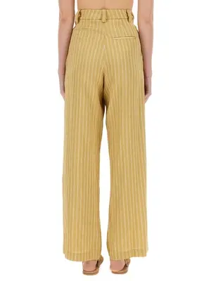 ALYSI Pleated Striped Satin Tailored Trousers