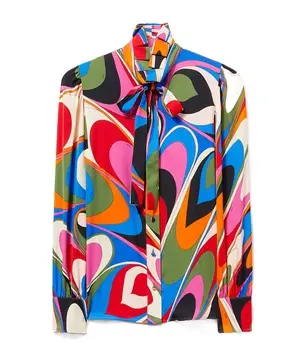 Emilio Pucci Long Sleeve Printed Shirt With Lace Neckline And Frilly Collar