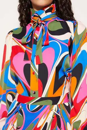 Emilio Pucci Long Sleeve Printed Shirt With Lace Neckline And Frilly Collar