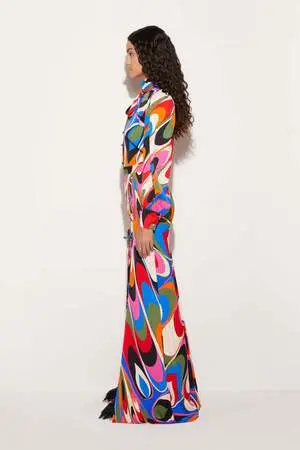 Emilio Pucci Long Sleeve Printed Shirt With Lace Neckline And Frilly Collar