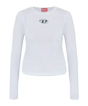 DIESEL® Long Sleeve Stretch Jersey Top With Oval D Cut Out - White