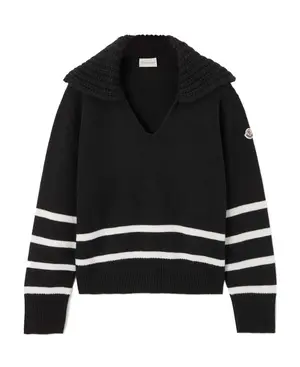 Moncler Striped Knitted Sweater - Black
