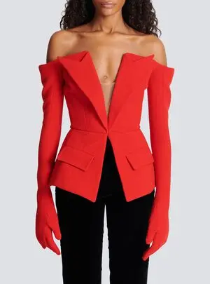Balmain Off-the-shoulder Peplum Top With Deep V-neck