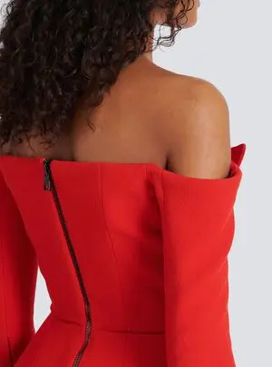 Balmain Off-the-shoulder Peplum Top With Deep V-neck