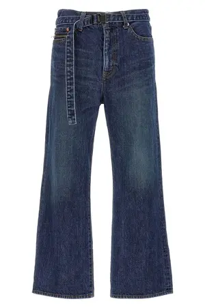 Sacai Boot-cut Belted Denim Jeans - Blue