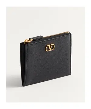 Valentino Garavani Vlogo Signature Zip-up Card Case - Black