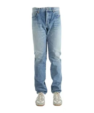 Saint Laurent Logo Patch Straight Leg Jeans - Indigoocean