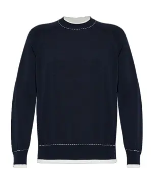 Eleventy Contrast Stitch Knitted Sweater - Navy