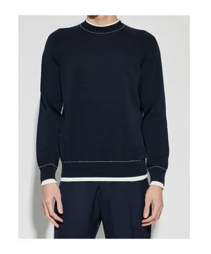 Eleventy Contrast Stitch Knitted Sweater - Navy