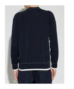 Eleventy Contrast Stitch Knitted Sweater - Navy